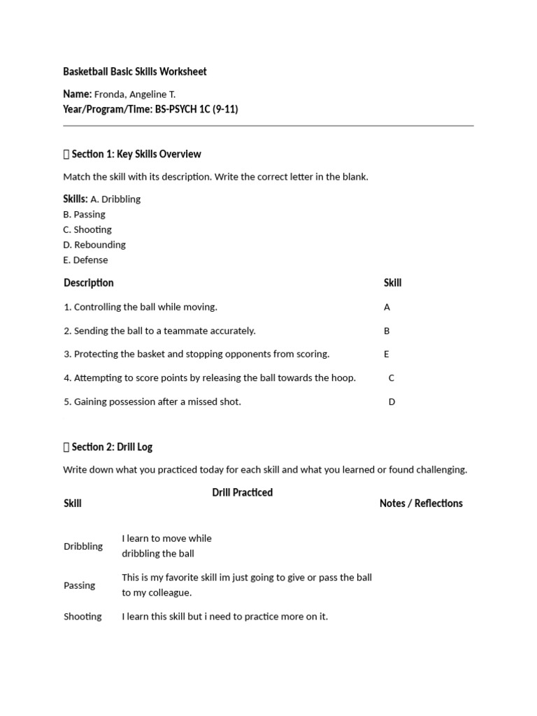 Basketball Basic Skills Worksheet | PDF | Ball Games | Team Sports