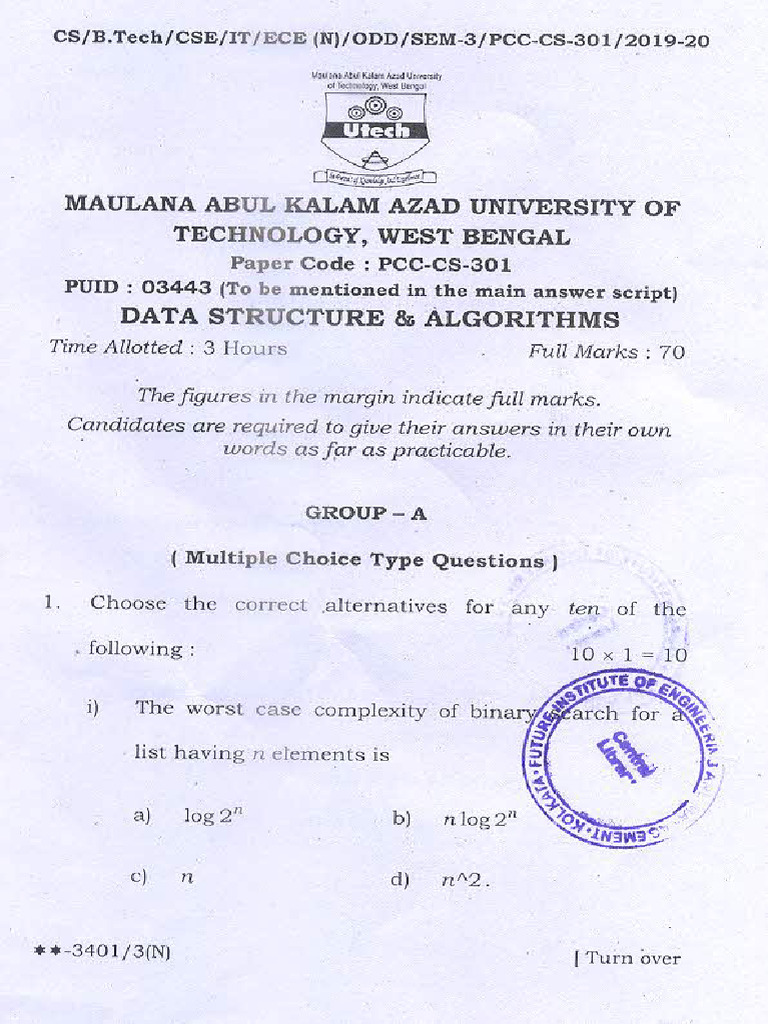 Data Structure & Algorithms - PCC CS 301 - 2019 | PDF