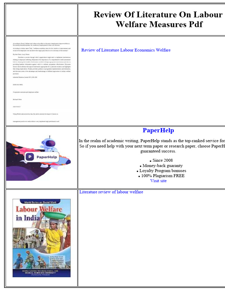 Review of Literature On Labour Welfare Measures PDF | PDF | Component ...