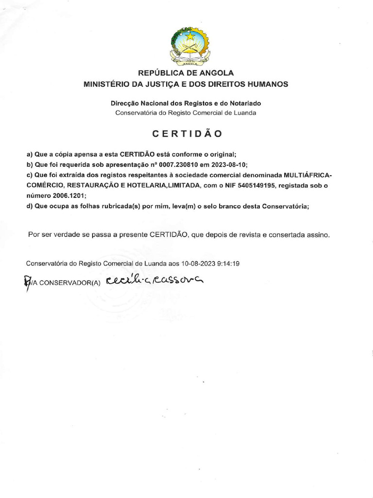 Certidão Comercial Multiáfrica Compressed | PDF