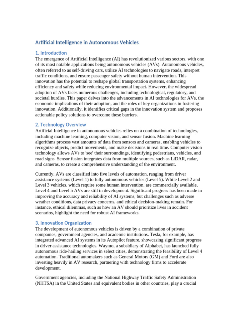 AI Advancements in Autonomous Vehicles | PDF | Artificial Intelligence ...
