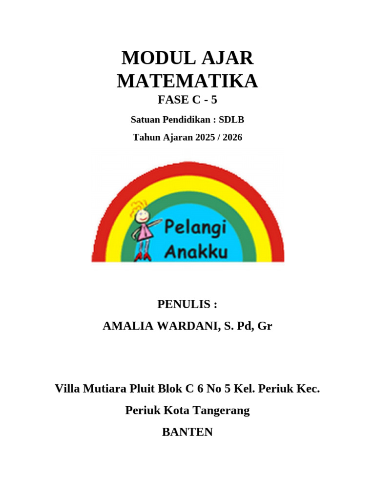 Modul Ajar MTK Fase C Kelas 5 Ke 2 SMT 1 | PDF
