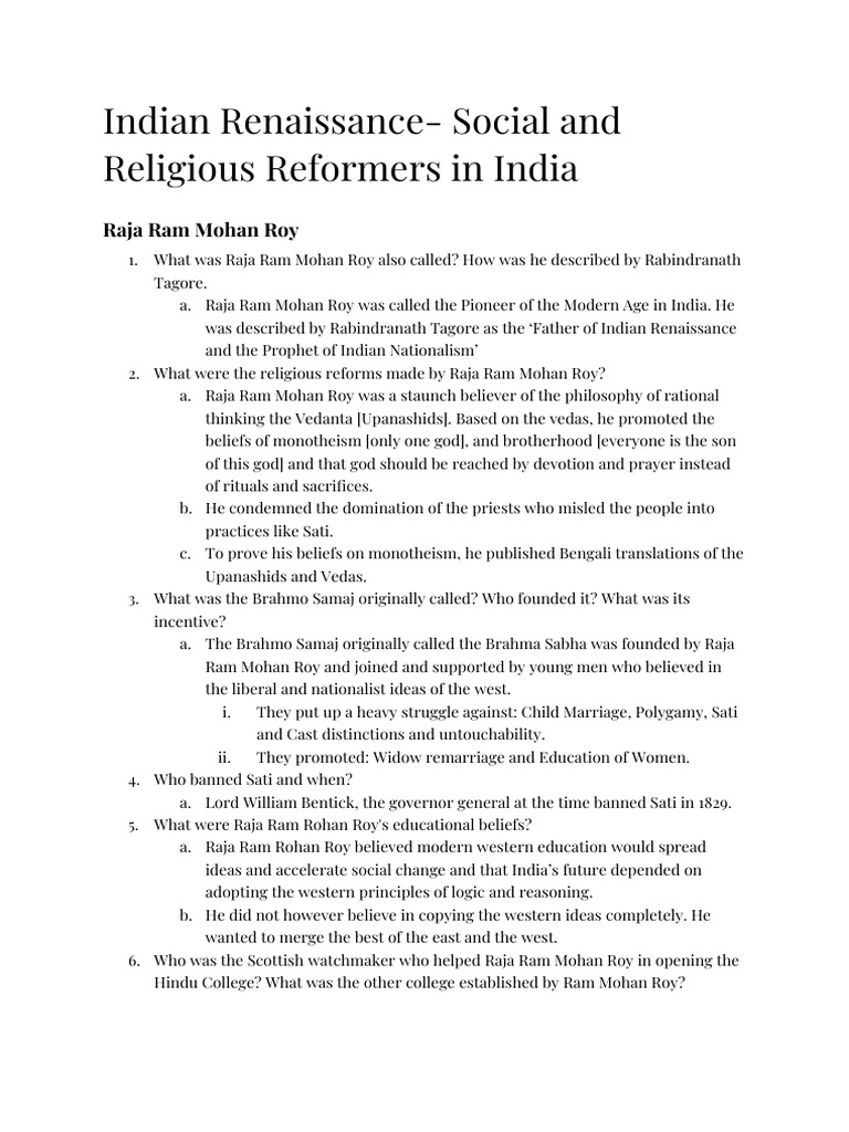 Indian Renaissance - Social and Religious Reformers in India | PDF ...