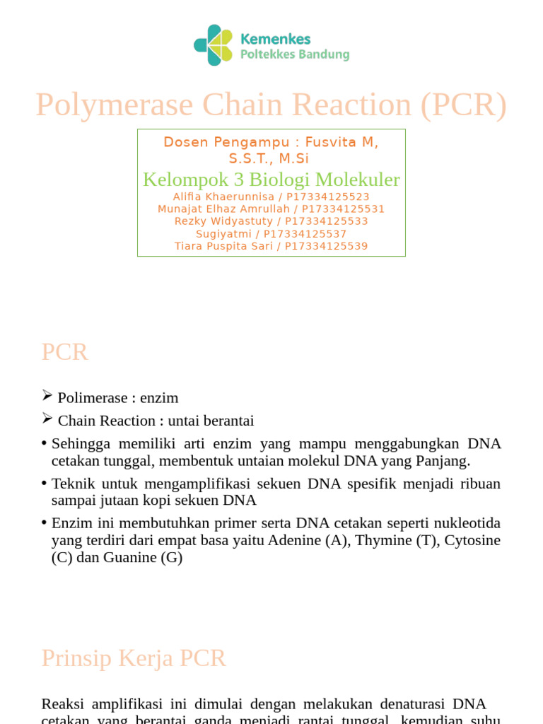 Kelompok 3_Polymerase Chain Reaction (PCR) | PDF