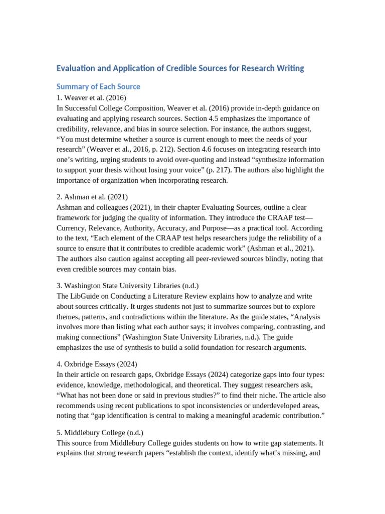 Evaluation and Application of Credible Sources | PDF | Essays | Evaluation