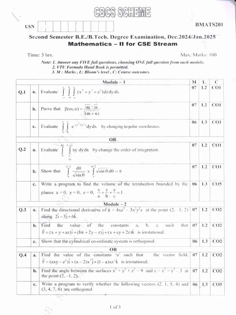 Bmats201 - Mathematics - Ii For Cse Stream | PDF