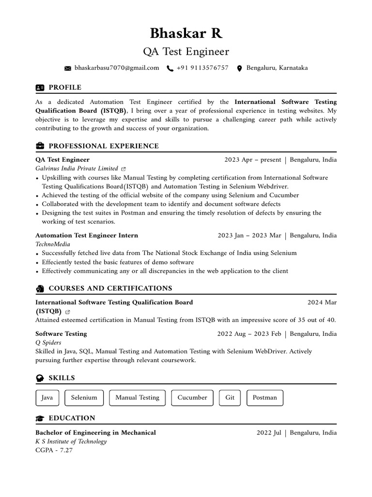 Bhaskar R Resume | PDF