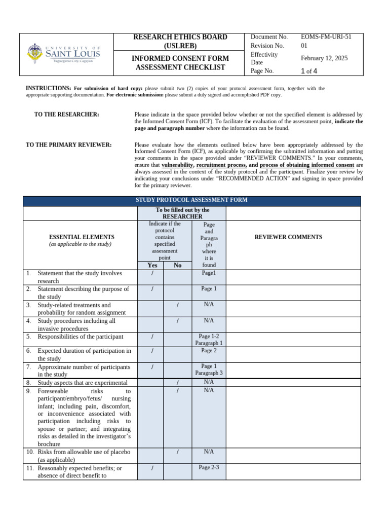 FM-URI-51 Informed Consent Form (ICF) Checklist | PDF | Informed Consent | Medical Record