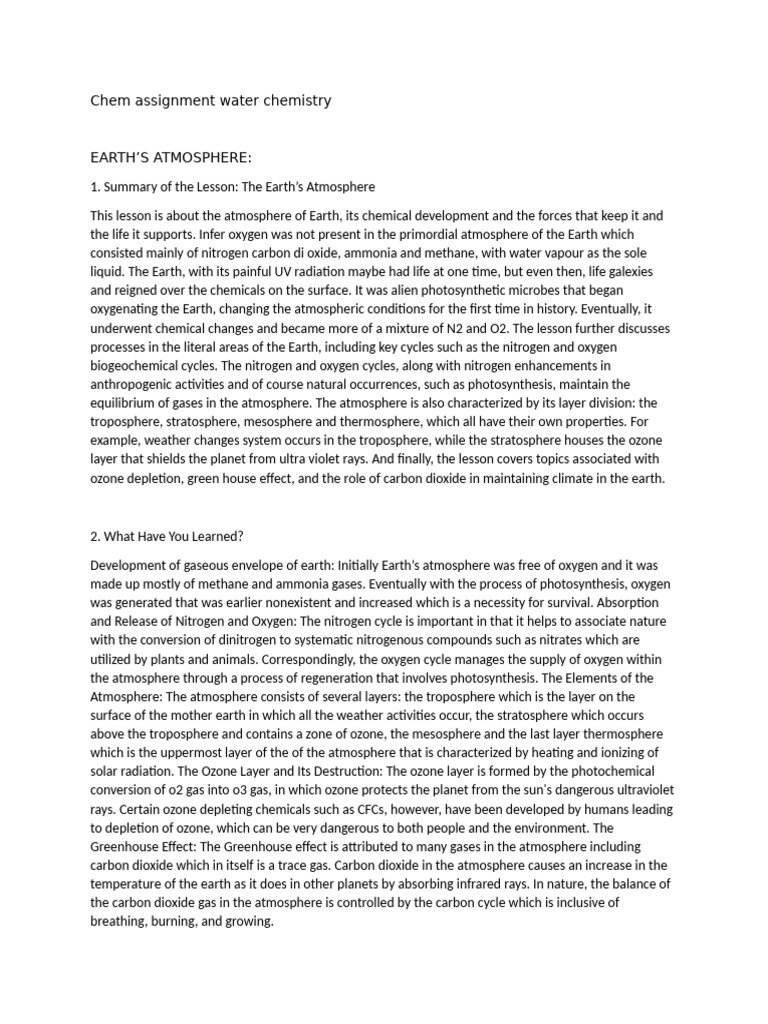 Earth's Atmosphere and Water Chemistry | PDF | Soil | Atmosphere Of Earth