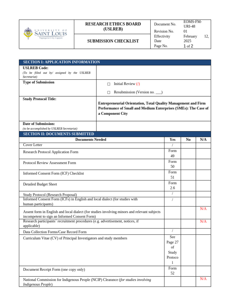 FM-URI-48 Submission Checklist | PDF