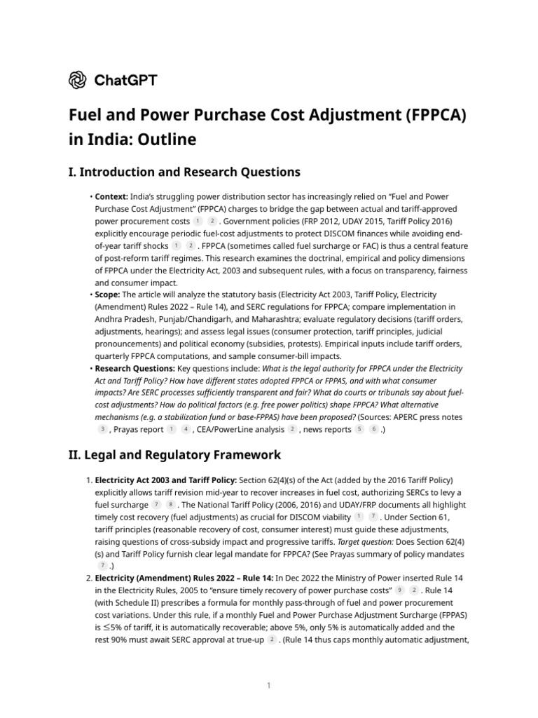 Fuel and Power Purchase Cost Adjustment (FPPCA) in India - Outline ...