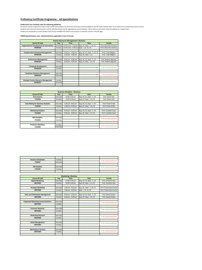 Proficiency Certificate Program Schedule | PDF | Analytics | Human ...