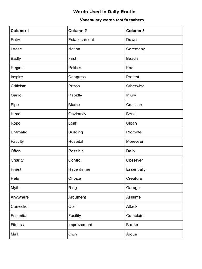 Daily Routine Words for Pre to Grade 2 | PDF