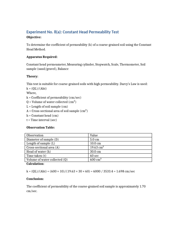Constant and Falling Head Permeability Test Report | PDF | Applied And ...