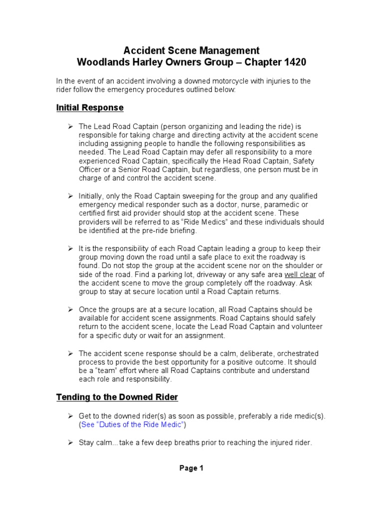 Accident Scene Management Woodlands Harley Owners Group - Chapter 1420 ...