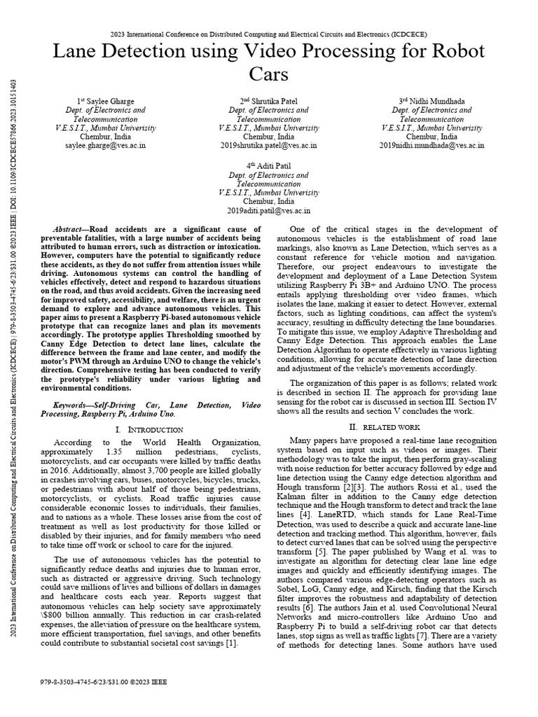 Lane Detection Using Video Processing For Robot Cars | PDF | Video ...