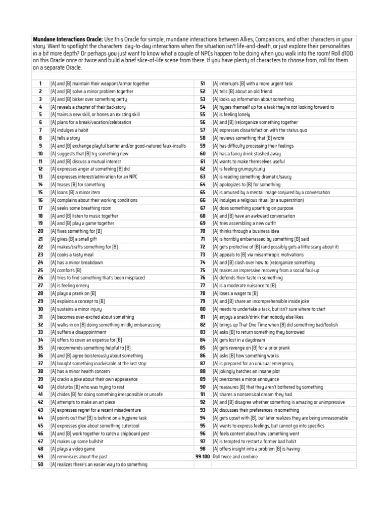 Mundane Interactions Oracle Guide | PDF