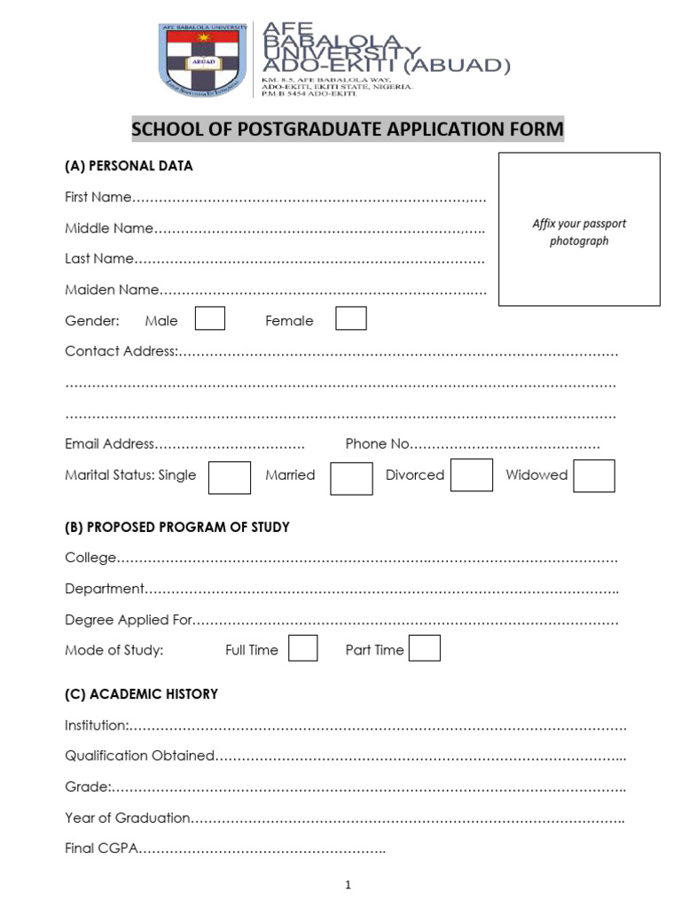Master and PGD Application Form | PDF