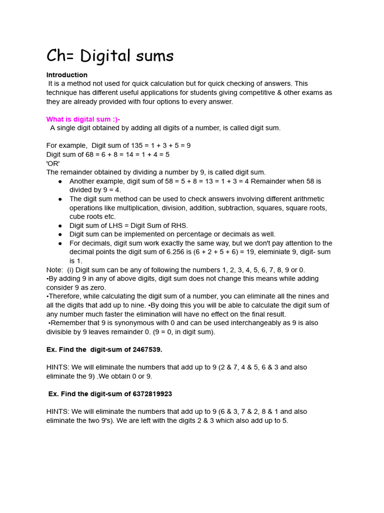 CH Digital Sums | PDF