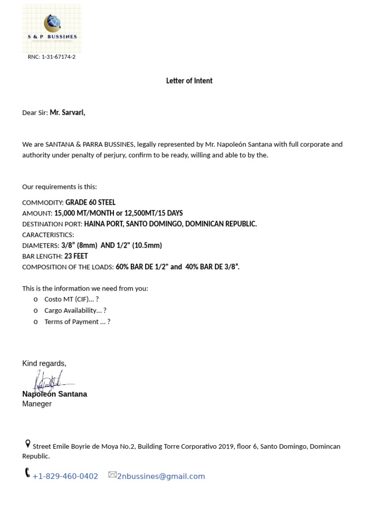 Letter of Intent | PDF