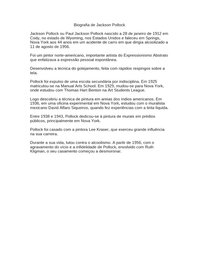 Biografia de Jackson Pollock | PDF