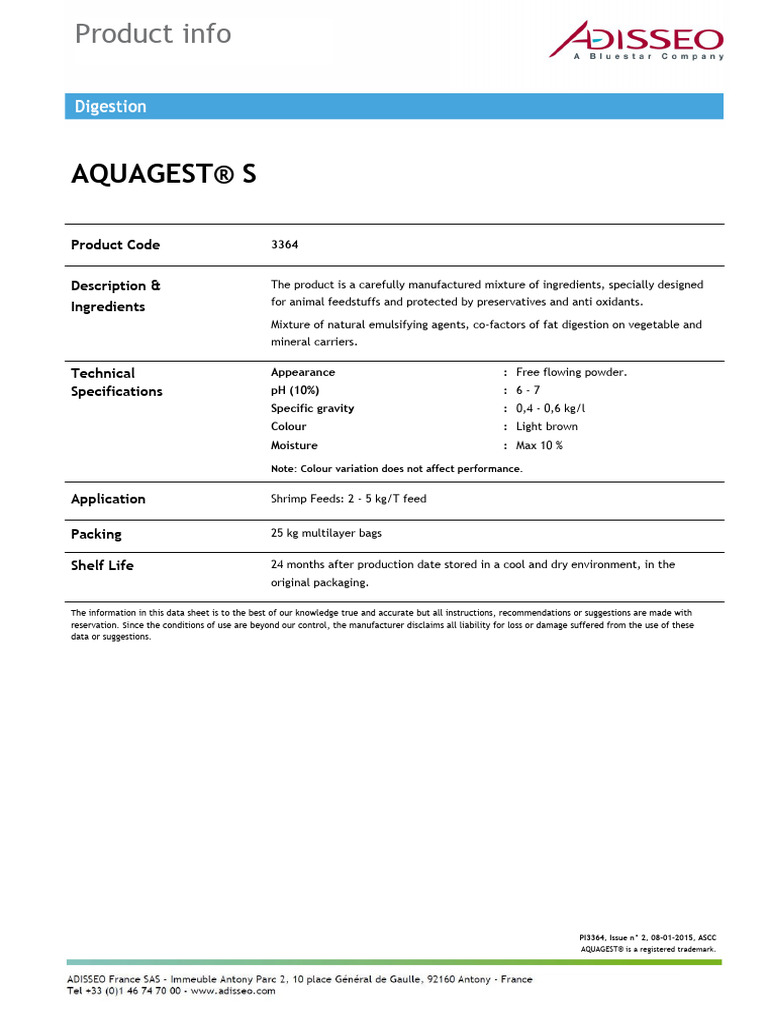 Pi Aquagest S - Pienso para Uso de Balanceado | PDF