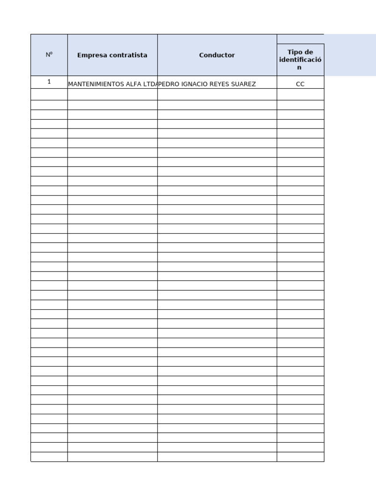 Planilla de Registro Documentos Contratistas Vehiculos | PDF