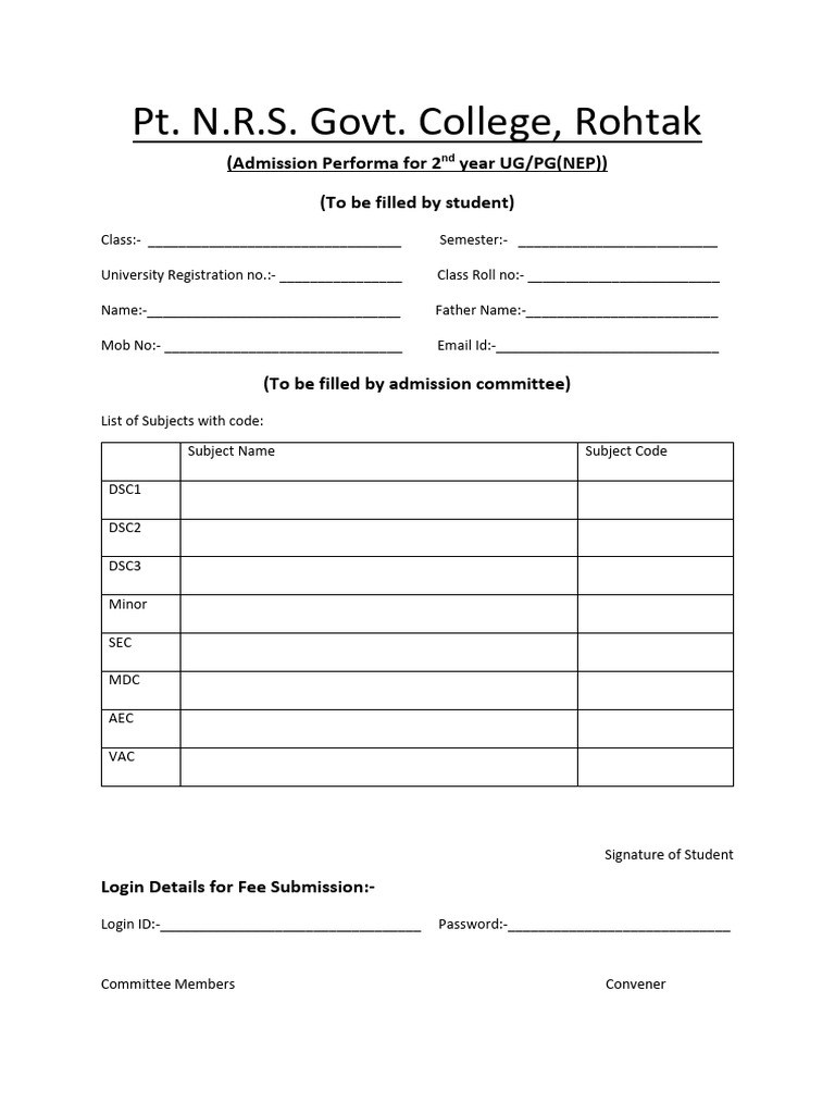 Performa 2nd Year Admission | PDF