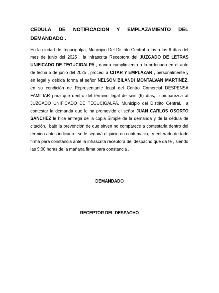 Cedula de Notificación y Emplazamiento | PDF