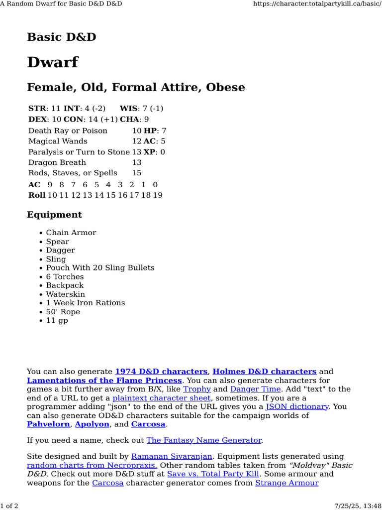 A Random Dwarf For Basic D&D D&D | PDF