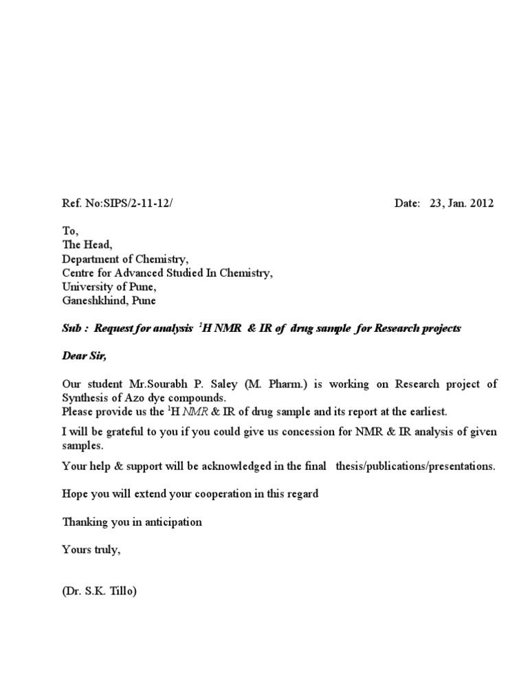 Request for NMR & IR Analysis Support | PDF | Physical Sciences | Chemistry