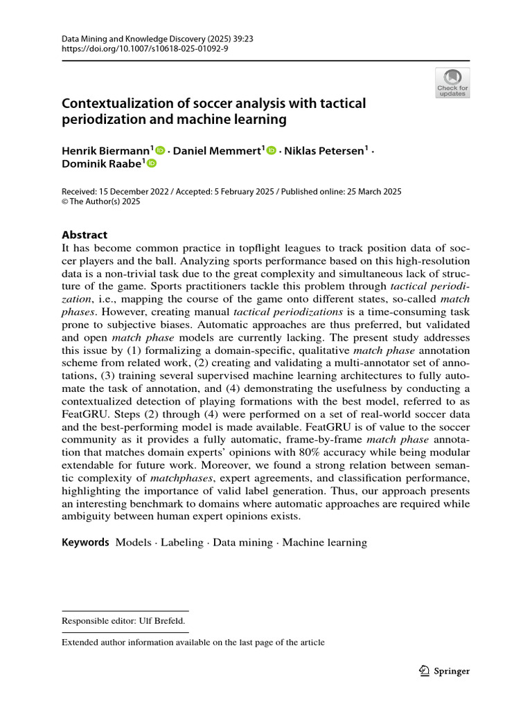 Automated Soccer Match Phase Analysis | PDF | Annotation | Machine Learning