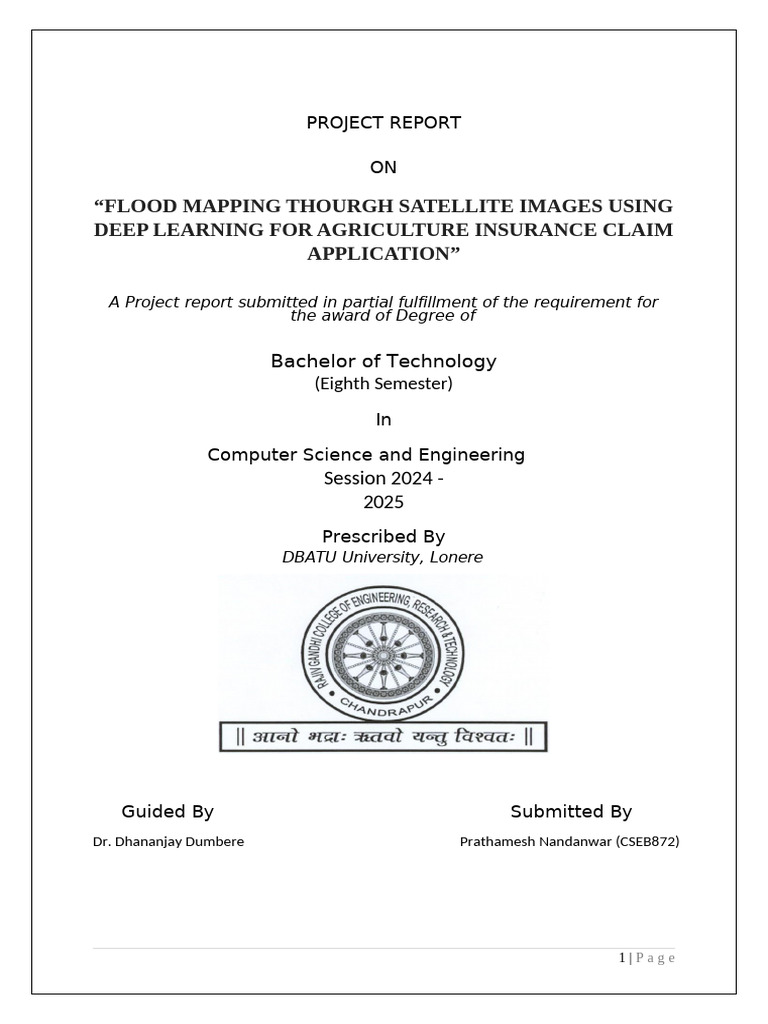Project Report On Flood Mapping Through Satellite Images Using Attention Unet Model | PDF ...