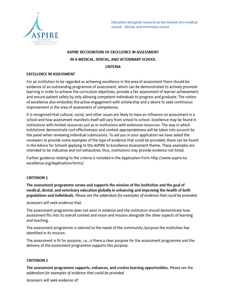 ASPIRE Assessment Criteria Updated Sept 2018 | PDF | Educational ...