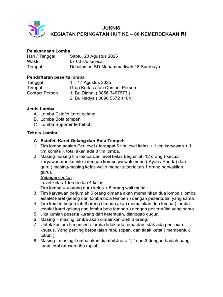 Juknis Kegiatan Kemerdekaan Komite 2025 | PDF