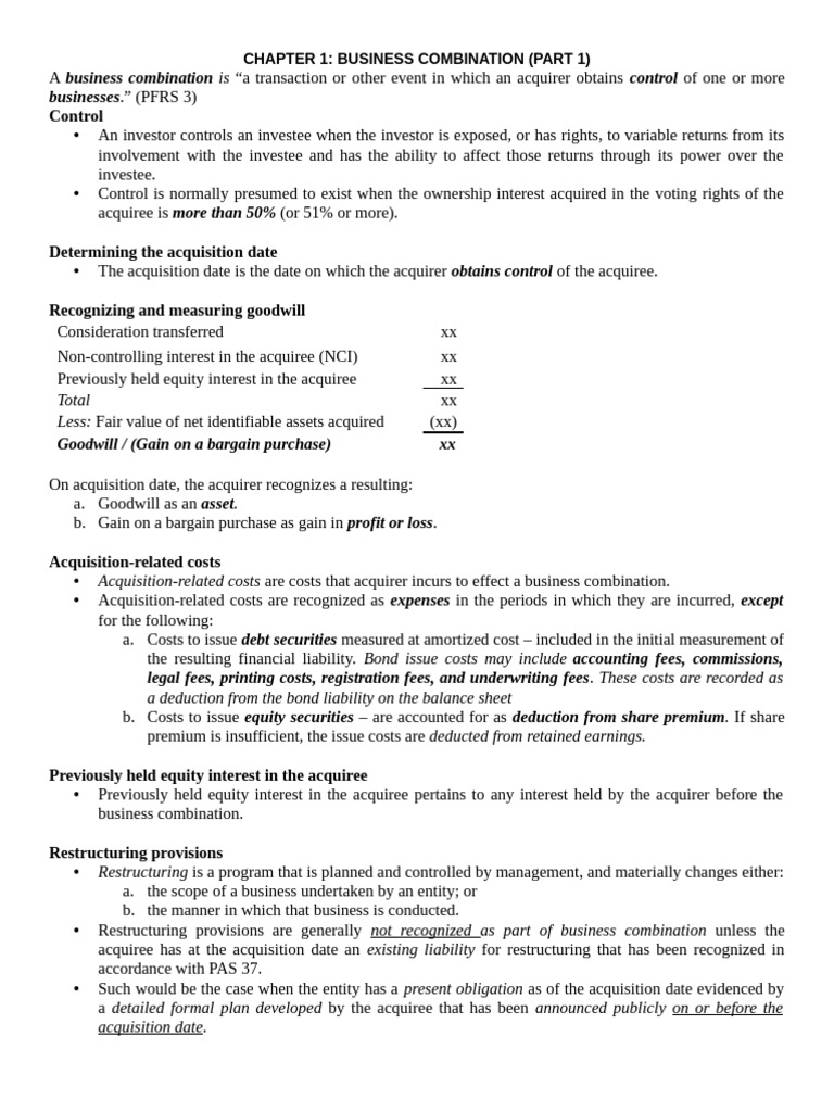 Chapter 1 Business Combination p1 Lecture | PDF | Goodwill (Accounting ...