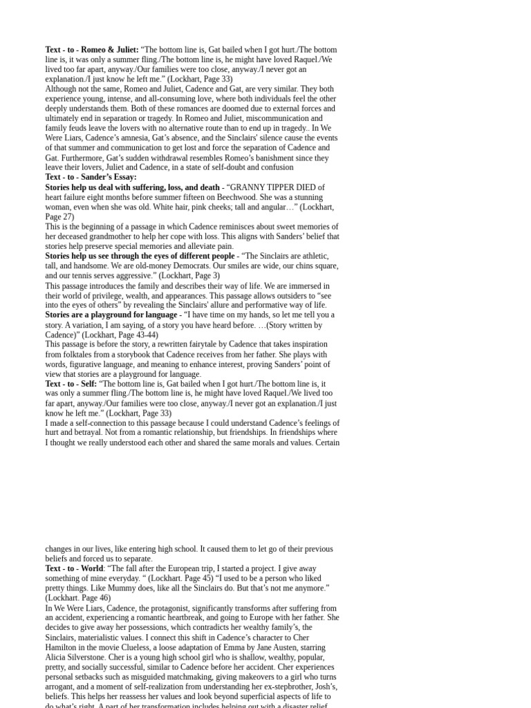 Romeo & Juliet Themes in We Were Liars | PDF