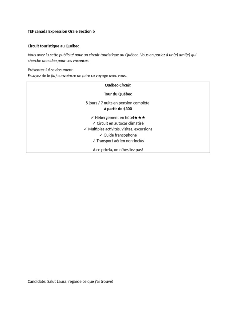 TEF Canada Expression Orale Section B | PDF | Québec