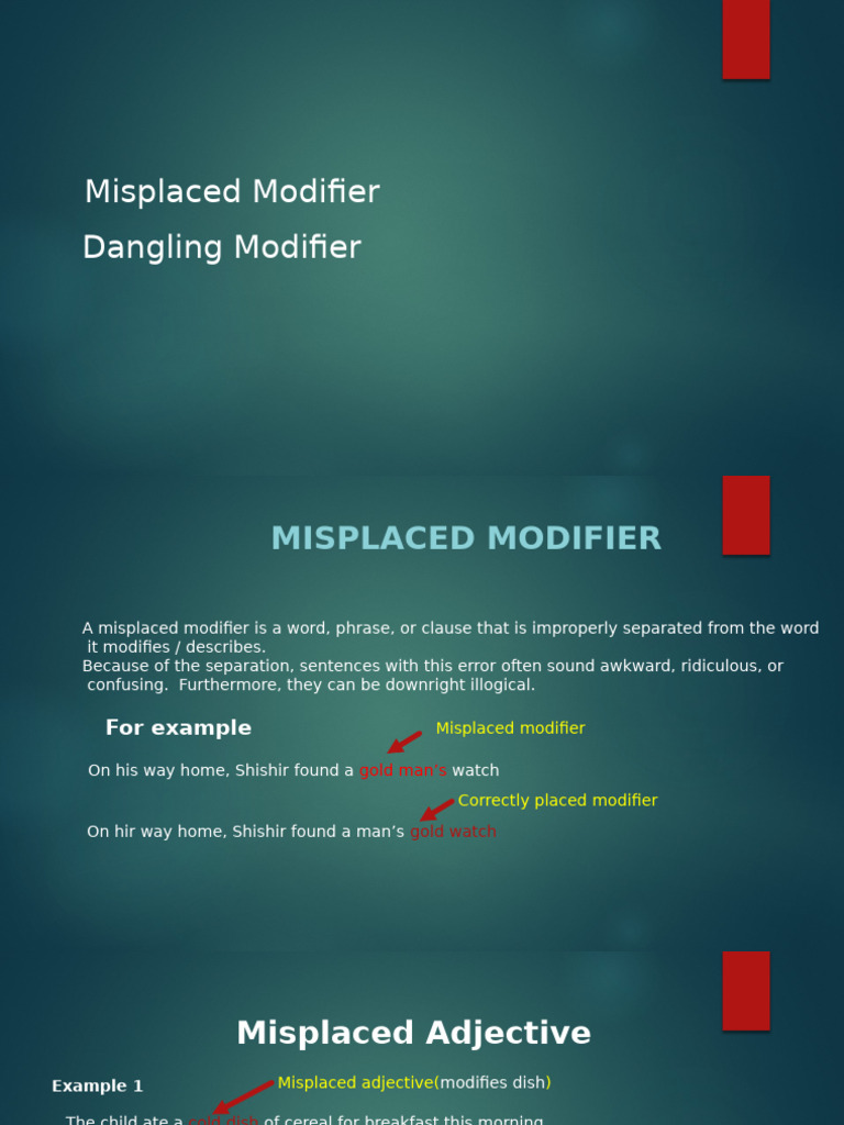 Misplaced and Dangling Modifier | PDF | Adjective | Grammar