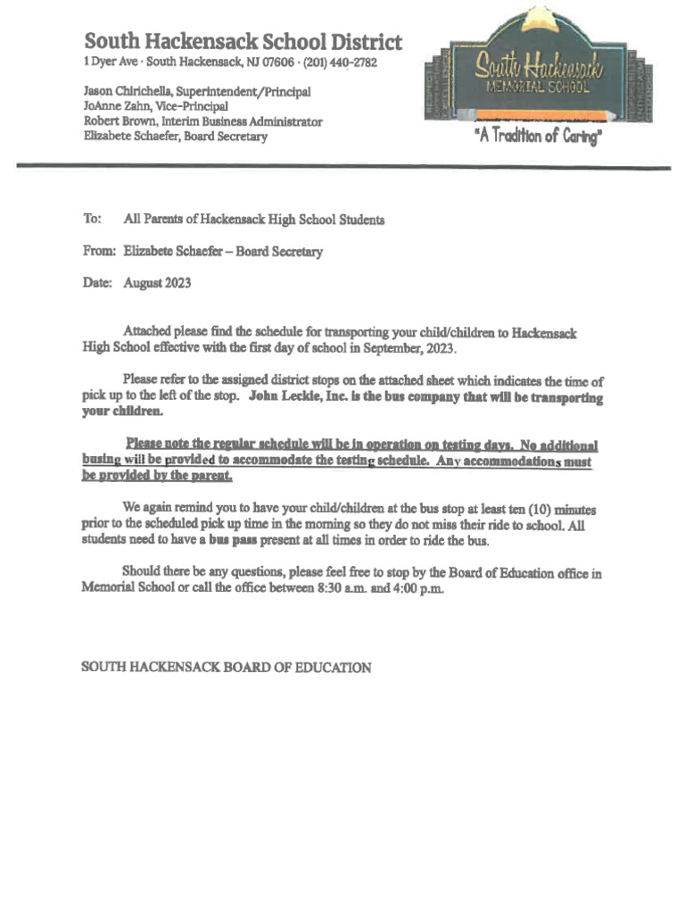 Hackensack High School Transportation 23-24 | PDF
