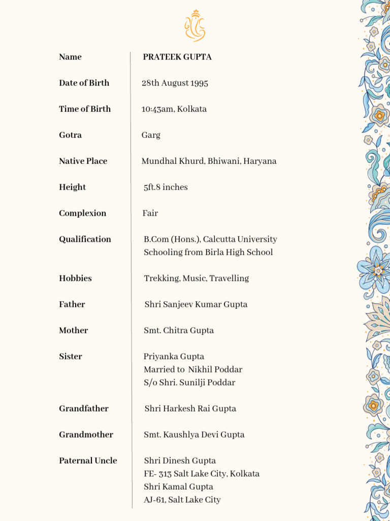 Prateek Biodata | PDF