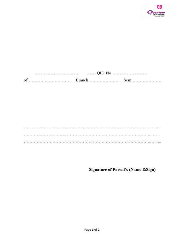 Quantum University Placement Opt-Out Form | PDF