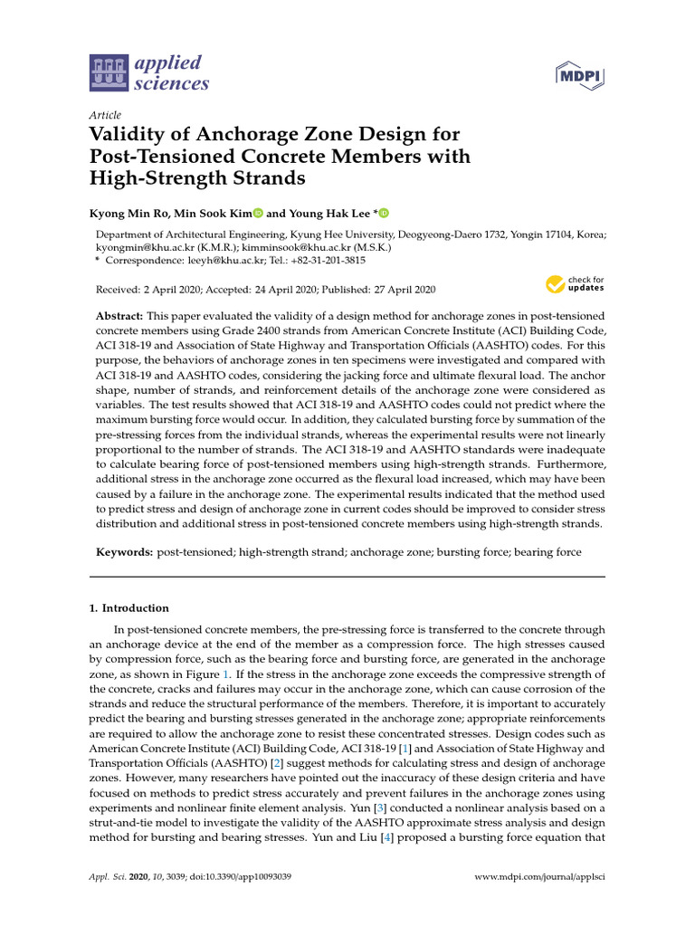Anchorage Zone Design for High-Strength Concrete | PDF | Prestressed ...
