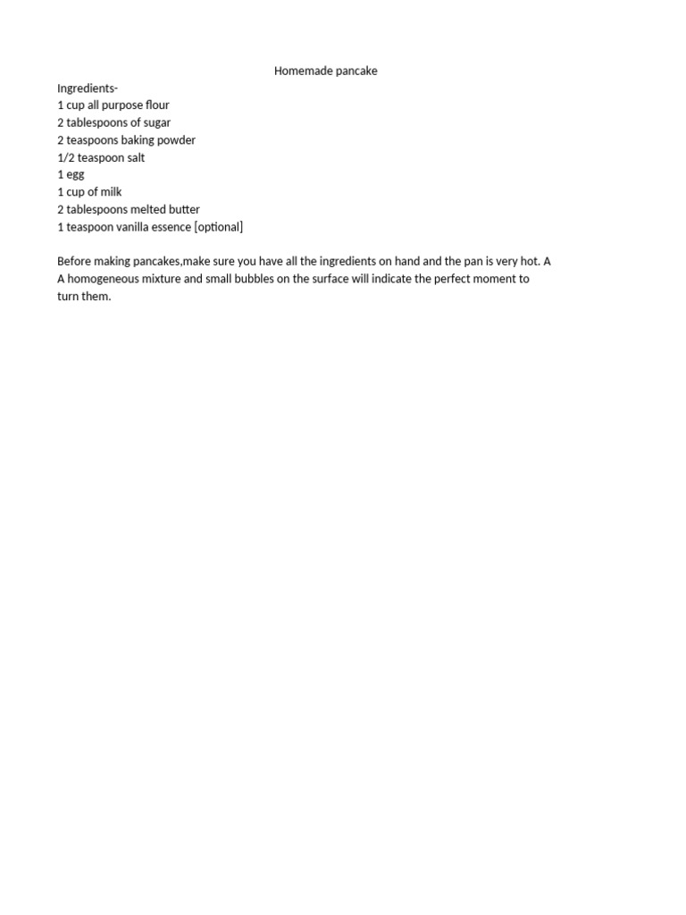 Instructional Text On How To Make A Pancake | PDF