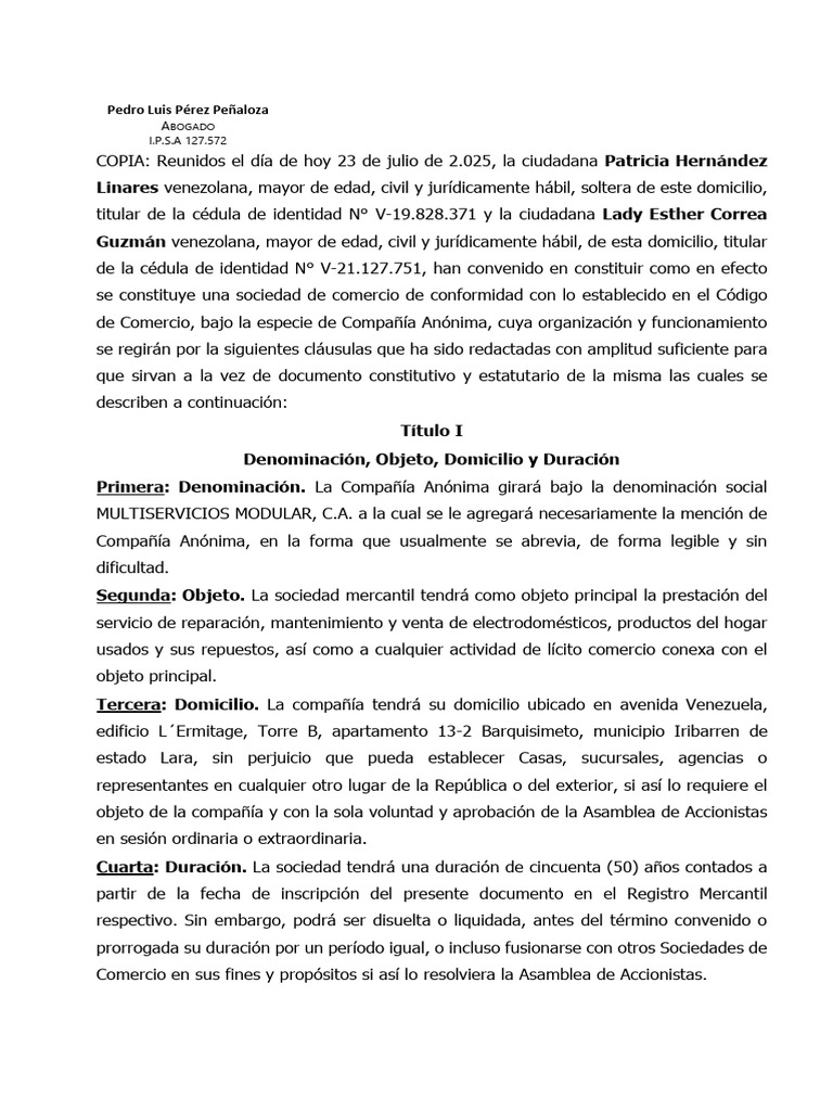 ActaConst - Pyme (Admin Conjunta) - 1 | PDF | Sociedad de ...
