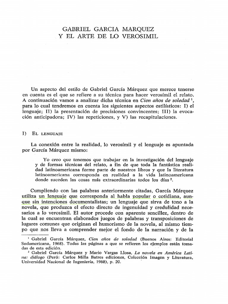 Kersten Gabriel Garcia Marquez y El Arte de Lo Verosimil | PDF ...