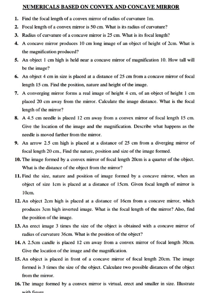 Mirror and Lenses Worksheet | PDF