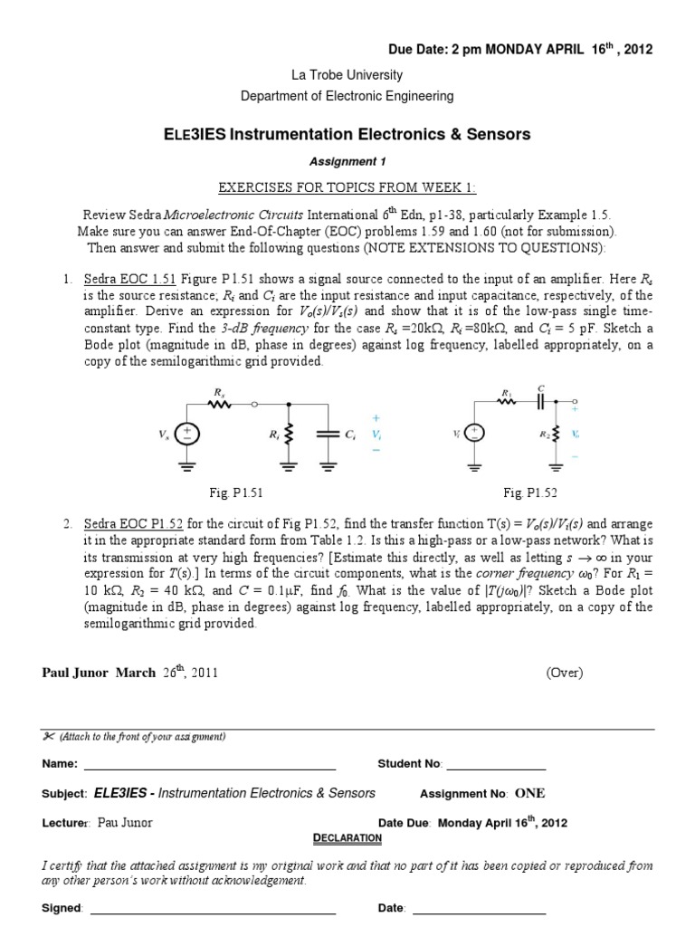 Ele3ies Assignment 1 2012 Pdf Signal Electrical Engineering