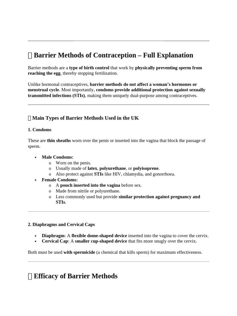 Barrier Methods of Contraception | PDF | Condom | Safe Sex