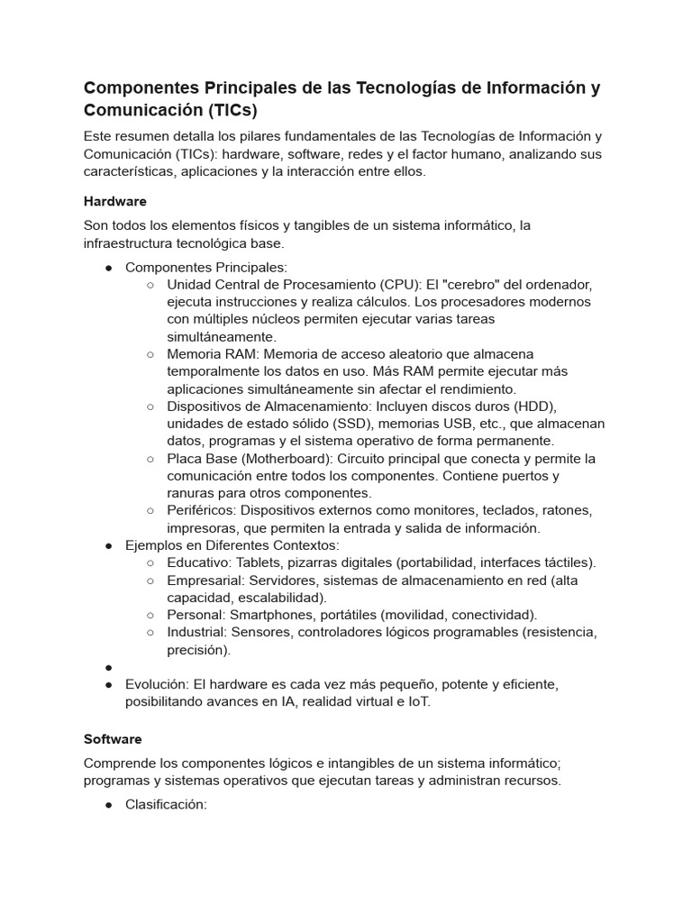 Componentes de Las TICs | PDF | Hardware de la computadora | Periférico